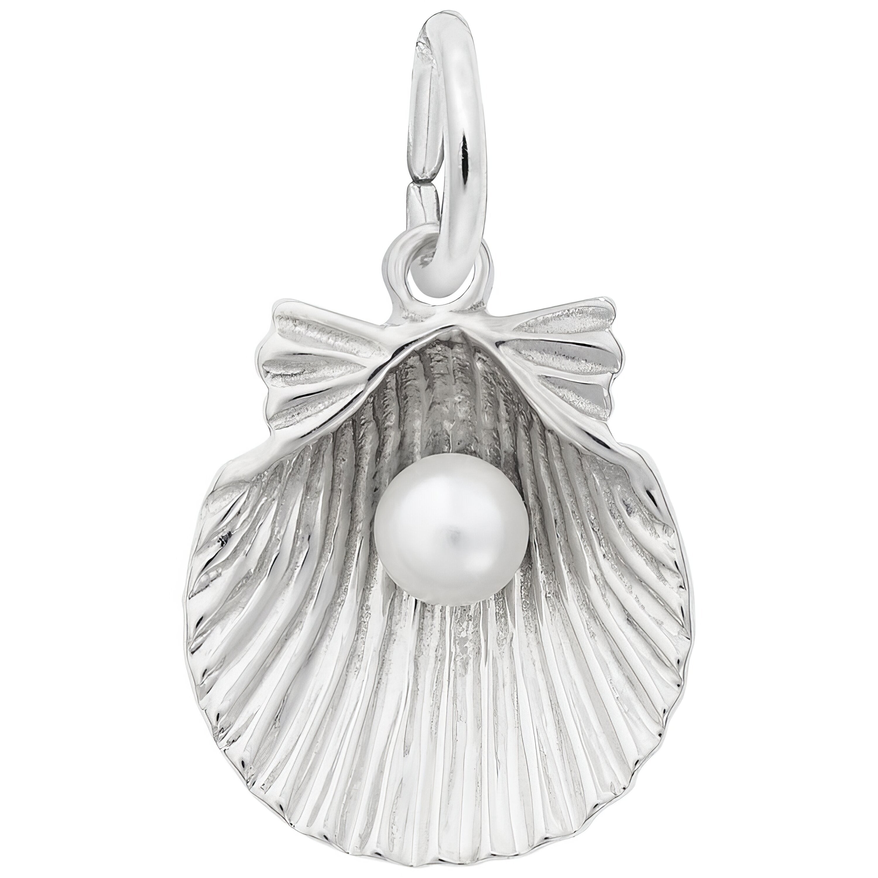 Sterling Silver Shell With Pearl Charm - 15mm x 14mm – FindingKing