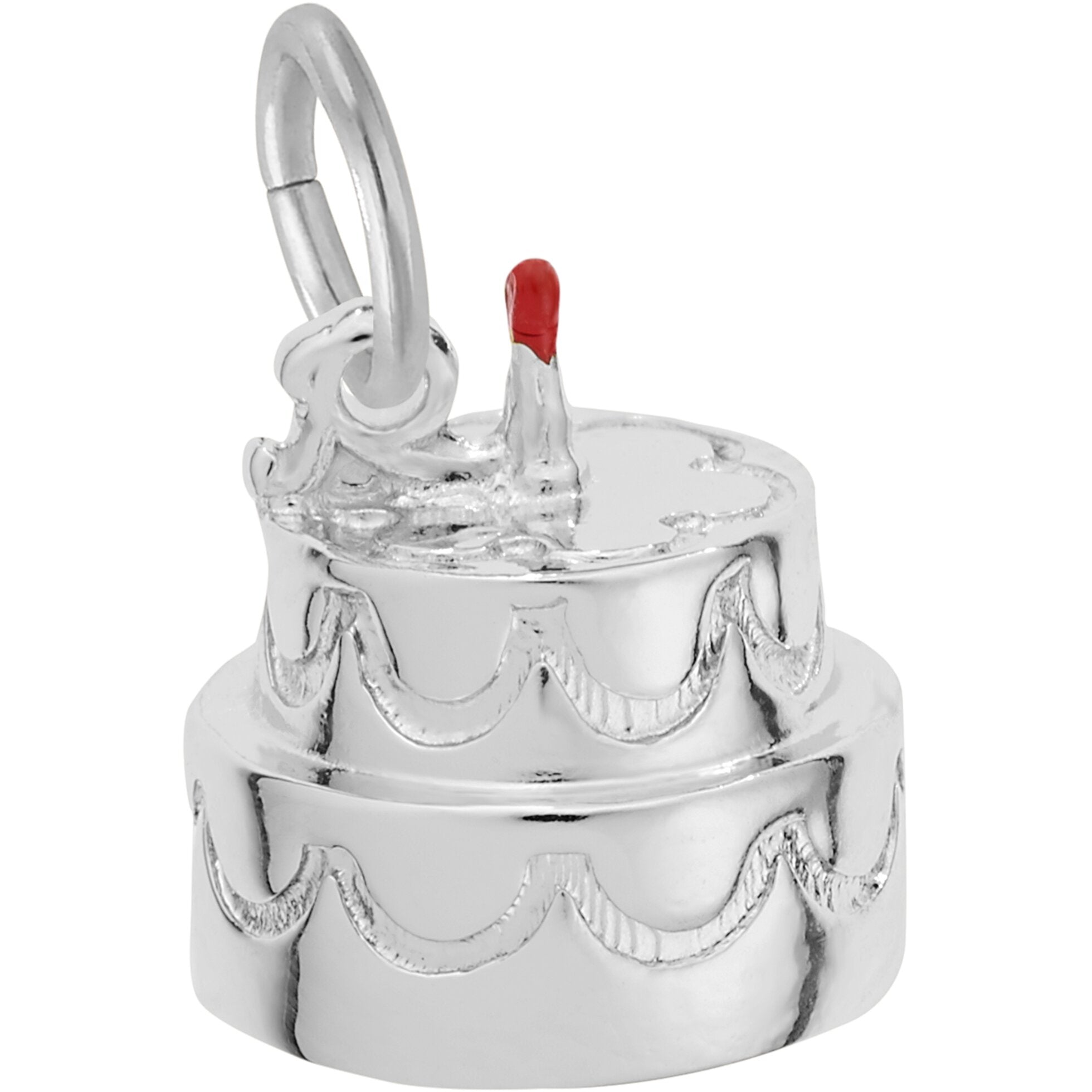 Two-Tier Cake w/Candle Charm & Red Enamel - Metal - Sterling Silver ...