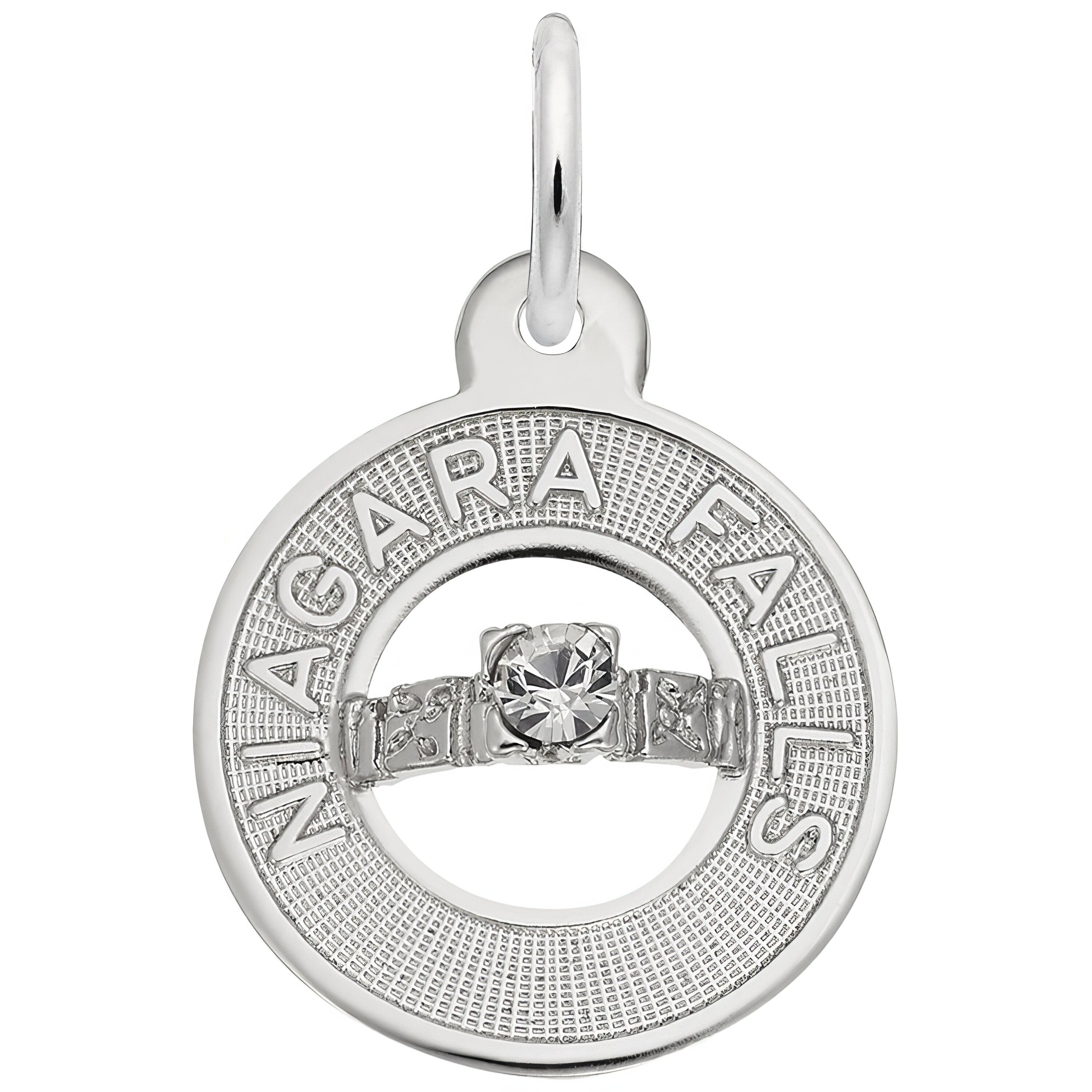 Niagara Falls Wedding Ring Charm w/White Synthetic Crystal - Metal - S ...