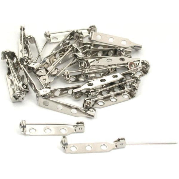 25 Nickel Plated Pin Backs 27 x 5mm – FindingKing