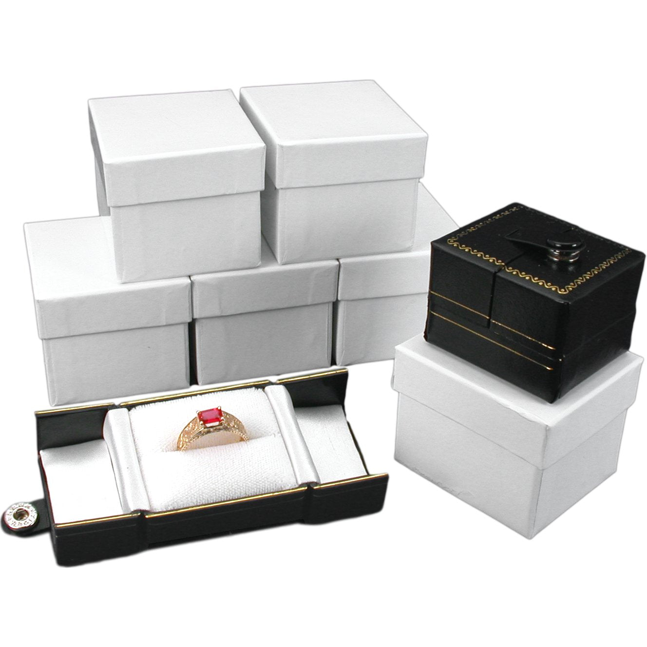 6 Black Leatherette Snap Closure Ring Boxes Displays – FindingKing