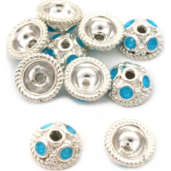 Bali Bead Caps Sterling Silver Blue Enamel 7mm 10Pcs Approx. – FindingKing