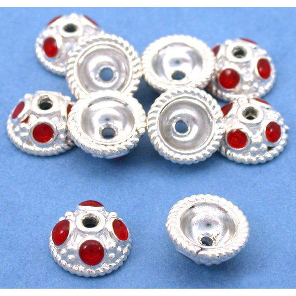 Bali Bead Caps Sterling Silver Red Enamel 7mm 10Pcs Approx. – FindingKing