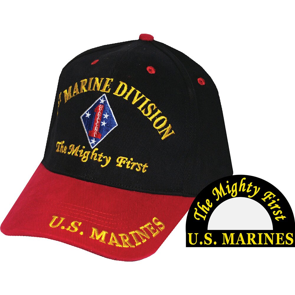 CP00314 Black/Red U.S. Marines 1st Division "The Mighty First" Cap ...