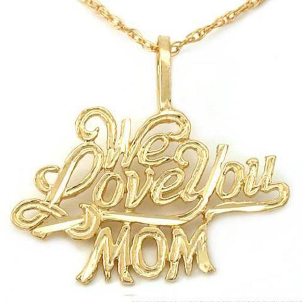 We Love You Mom Charm 16mm & 18" Chain 14k Gold – FindingKing