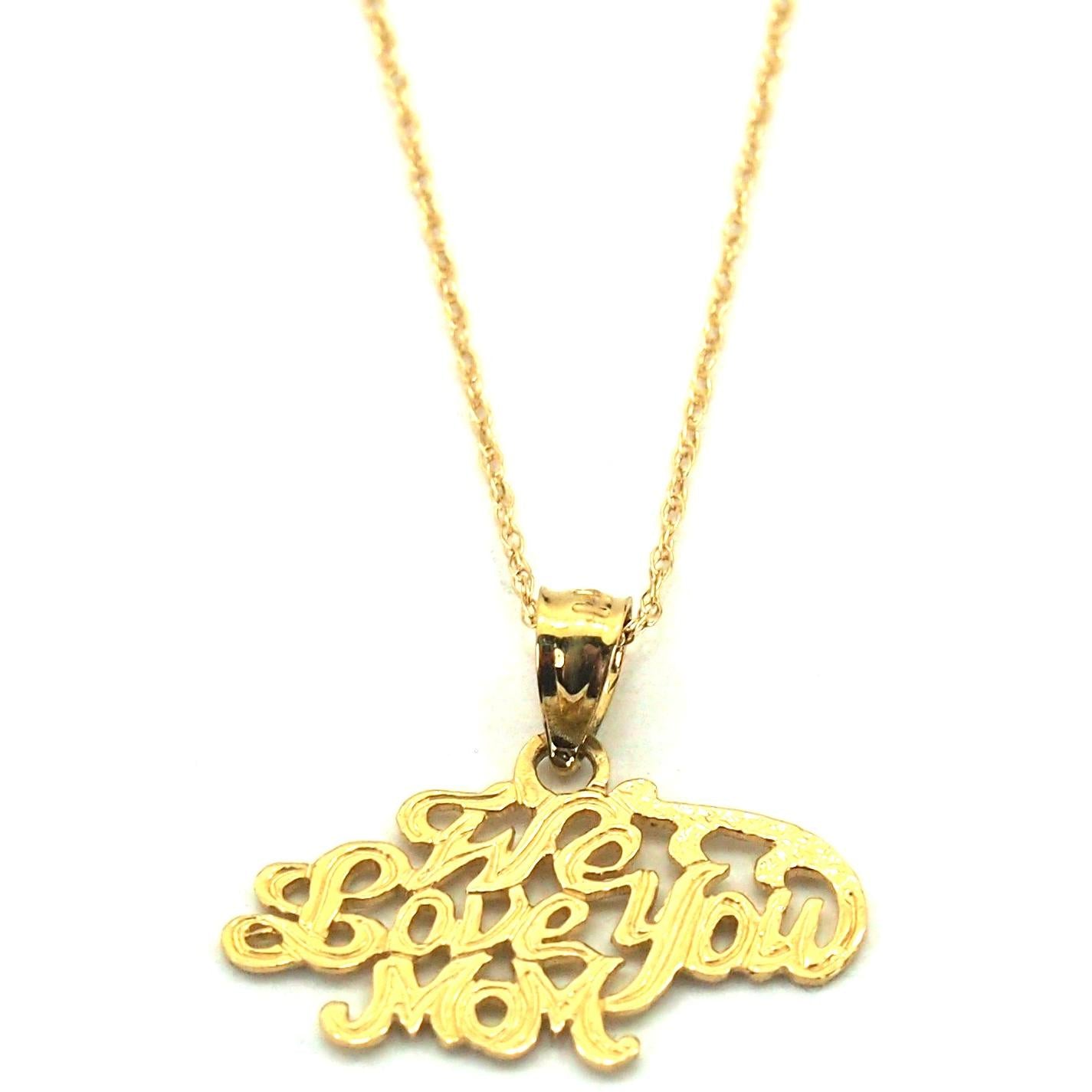 We Love You Mom Charm 16mm & 18" Chain 14k Gold – FindingKing