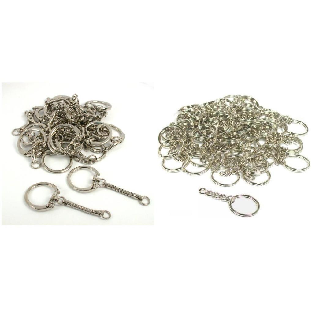 Nickel Plated Locking Keyring Findings & Key Rings with Chain Kit 74 P ...