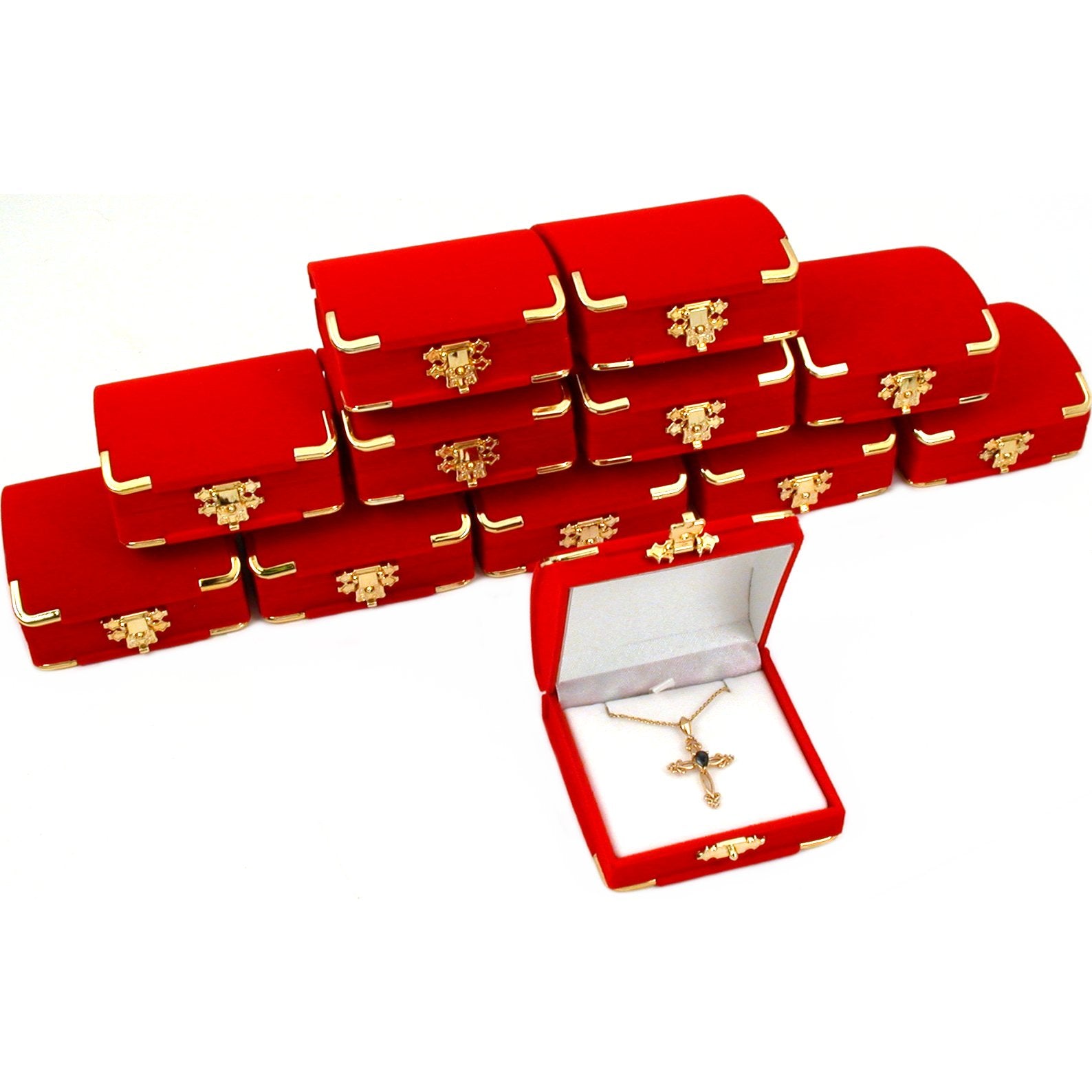 12 Red Velvet Pendant Boxes With Brass Corners – FindingKing