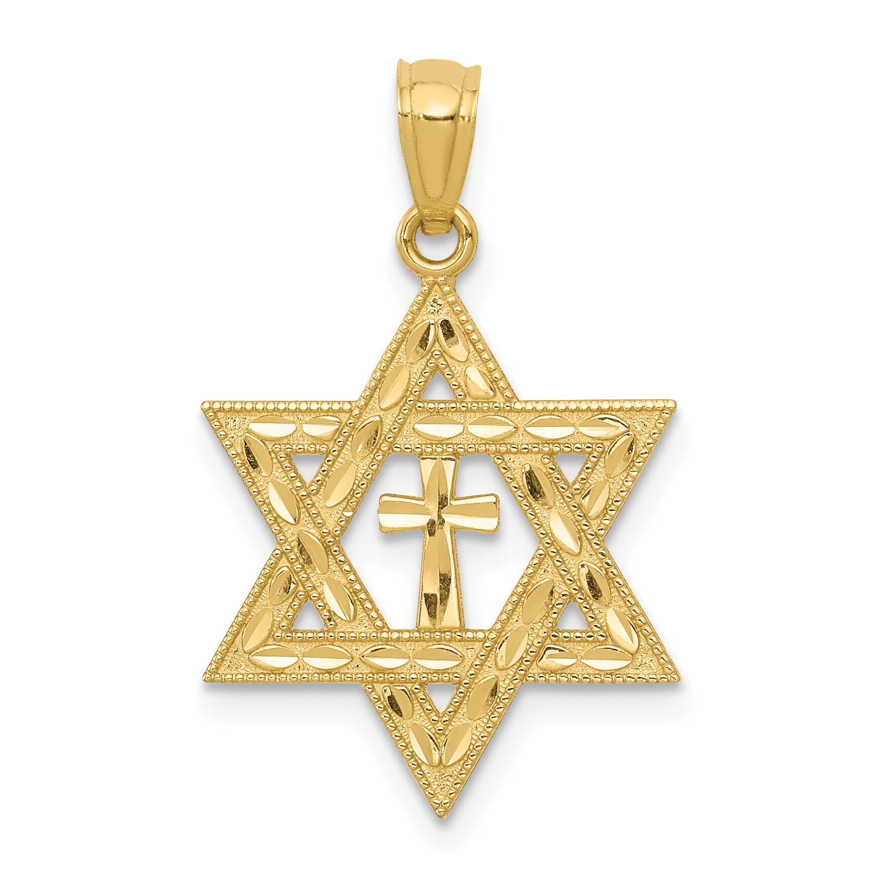 Solid 14k Yellow Gold Diamond Cut Star of David w/Cross Crucifix Penda ...