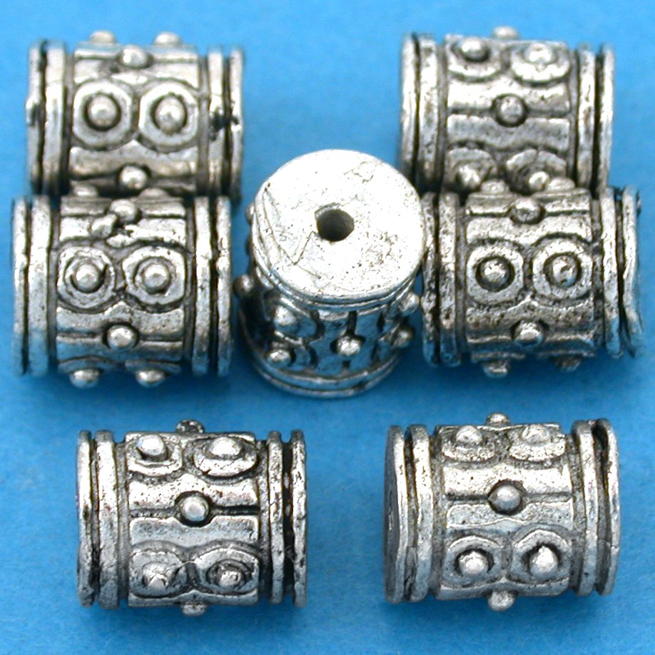 Bali Barrel Antique Silver Plated Beads 9mm 16 Grams 7Pcs Approx ...