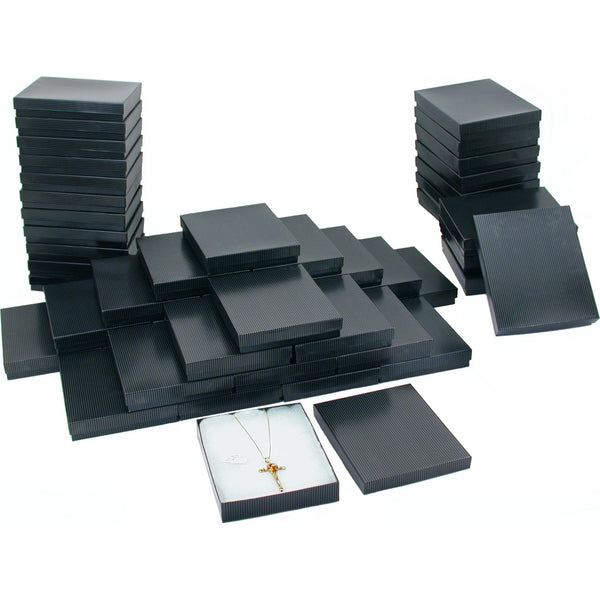 Pinstripe Cotton Filled Jewelry Gift Box Black 50Pcs – FindingKing