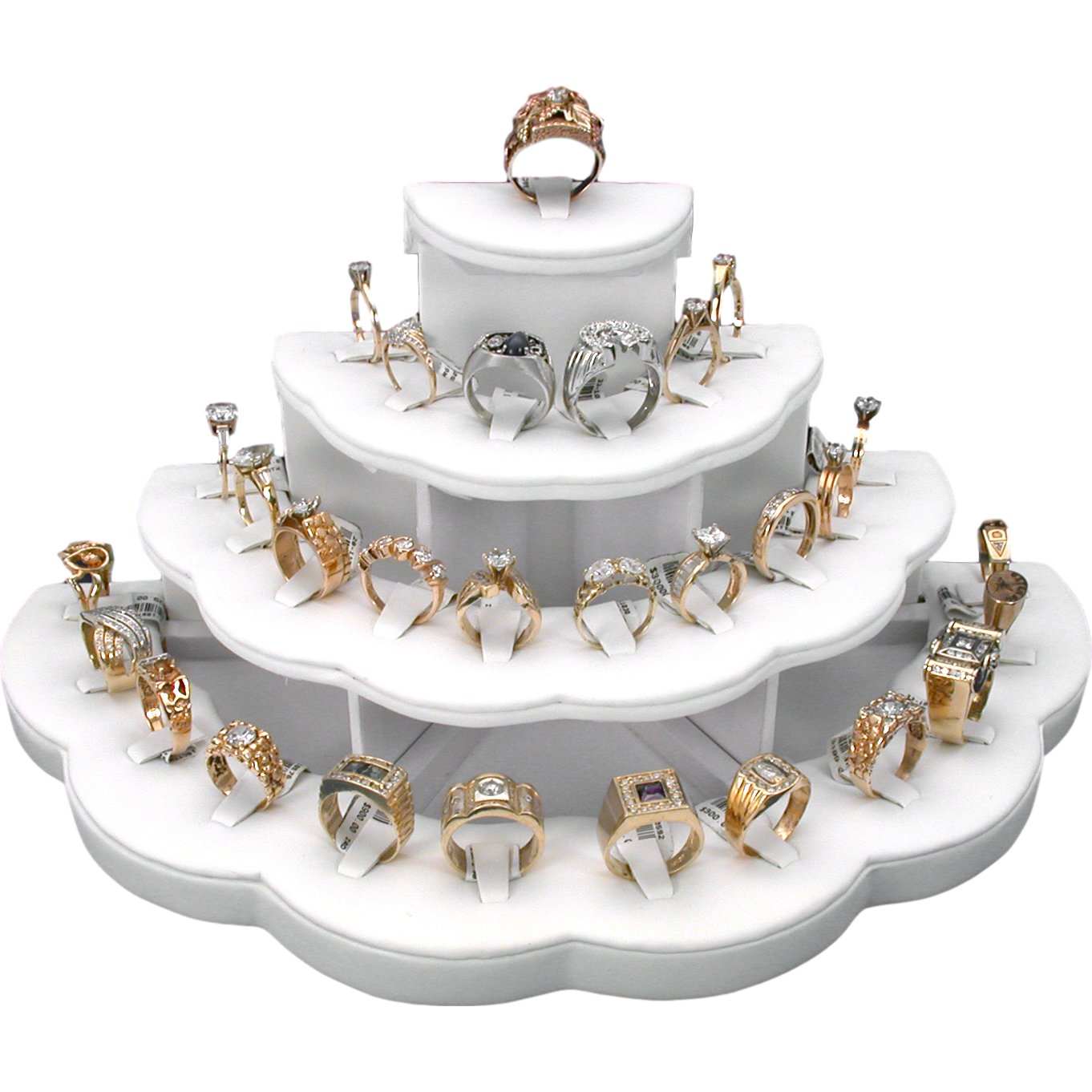 White Faux Leather Jewelry Display Stand Holds 29 Rings Kit 2 Pcs ...