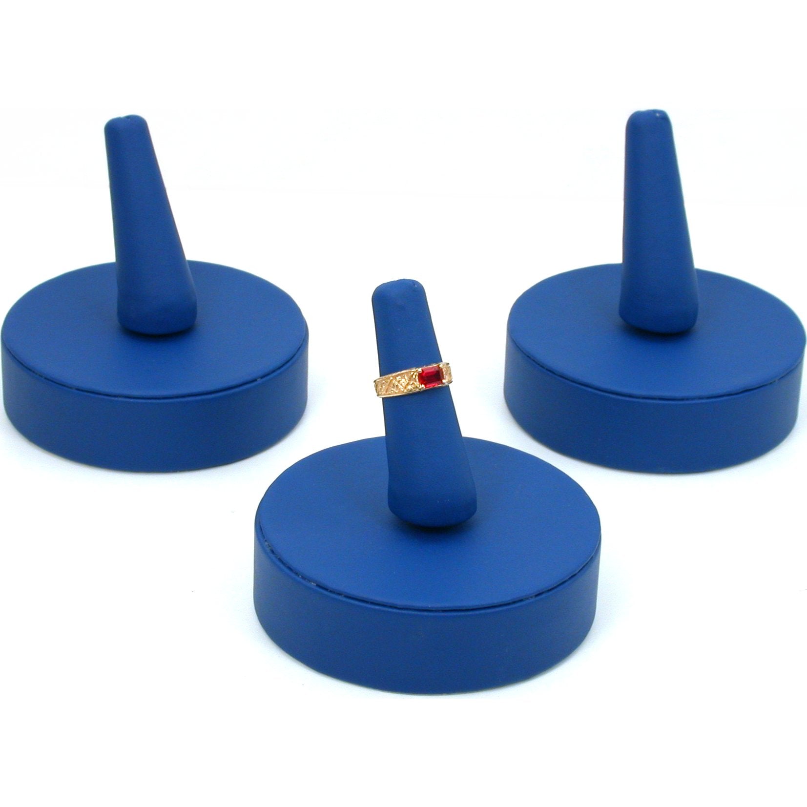 3 Blue Leather Finger Ring Displays Jewelry Case Stands – FindingKing